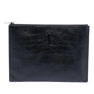 Saint Laurent Pre-owned Pochette Emboss&eacute;e Crocodile - Femme - Pre-owned - Noir - Taille: ONE Size