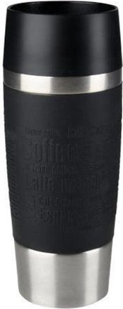 T-fal Reisebecher, klassisch, schwarz, Komfort-Schraubdeckel, Schnellpresse, Soft-Touch-Hülle, reisebereit, wiederverwendbar, 100% auslaufsicher, hält Geträ