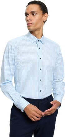 Olymp Herren Oberhemd Langarm 200984,Block Streifen,Level 5 Body fit (15.05.2015 - F16),New York Kent-2,bleu 11,40