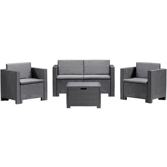 Dmora Loungeset f&uuml;r drau&szlig;en Kuiper, Outdoor-Lounge mit Couchtisch, Terrassenset mit Kissen, Gartenkomposition mit Sofa und Sesseln, Made in Italy