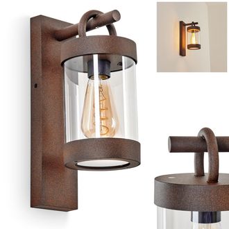 HOFSTEIN Au&szlig;enwandleuchte Fulham, moderne Wandleuchte aus Metall/Kunststoff in Rostfarben/Klar, Wandlampe f&uuml;r Balkon/Terrasse mit D&auml;mmerungssensor und An-/Auss