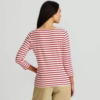 Lands End Gestreiftes Baumwollshirt mit 3/4-&Auml;rmeln, Damen, Gr&ouml;&szlig;e:36-38 regular, Wei&szlig;, Baumwolle, by Lands End