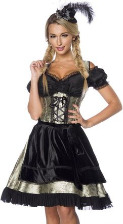 Dirndline atixo Dirndline Damen Premium Dirndl aus edlem Jacquard Stoff Kleid f?r besondere Anl?sse, gr?n/schwarz, XS
