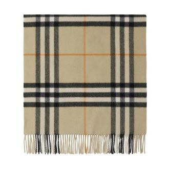 Burberry &Eacute;charpe en Cachemire &agrave; Carreaux avec Franges - Homme - Accessoires - Beige - Taille: ONE Size