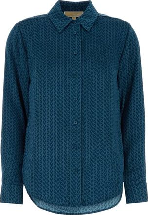 Michael Kors Femme, Blouses et Chemises, Bleu, Taille: 40 FR Mk2000 Logo Print Satin Shirt