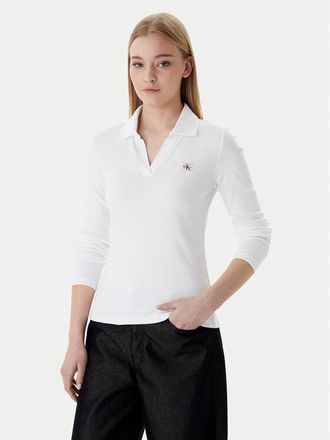 Calvin Klein Bluse Ls Woven Label LV047E203G Wei&szlig; Slim Fit