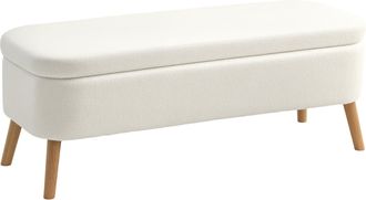 HOMCOM Sitzbank mit Stauraum Polsterbank mit Teddy-Fleece-Optik, Truhenbank Sitztruhe mit Holzbeine, Bettbank f&uuml;r Wohnzimmer, Schlafzimmer, Flur 120 x 42 x 4