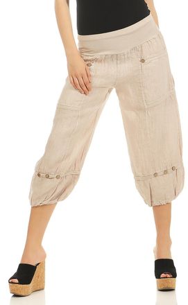 Malito more than fashion Malito Damen Hose aus Leinen - Stoffhose in Uni Farben - Freizeithose f&uuml;r den Strand - Chino Capri Hose 1575 - Beige, XL