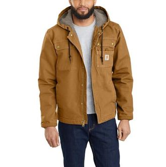 Carhartt Work in Progress Veste de Travail en Toile Lourde D&eacute;lav&eacute;e avec Doublure Sherpa Coupe D&eacute;contract&eacute;e Homme, Marron (Carhartt Brown), XL