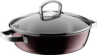 WMF Fusiontec Mineral Schmorpfanne 28 cm Induktion, Br&auml;ter mit Glasdeckel, Schmortopf 4,1l, hoher Rand, High-Tech Keramik, kratzfest, dunkelrot