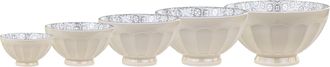 Chic Antique Set 5-teilig Sch&uuml;ssel Bowl M&uuml;ssli-Schale Desertschale Ar&eacute;s Dippschalen Porzellan mit Muster in Latte (Creme), von H4,5/&Oslash;8 cm bis H9/D15,5 cm