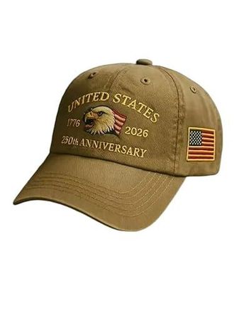 Generic Chapeau unisexe imprim&eacute; drapeau am&eacute;ricain 250e anniversaire casquette patriotique r&eacute;glable, kaki, M