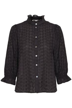 Pulz Jeans PZGEOGINA Damen Shirt 3/4-Arm Bluse 100% Baumwolle Knopfleiste hoher Stehkragen Regular fit, Gr&ouml;&szlig;e:XL, Farbe:Black Beauty (193911)