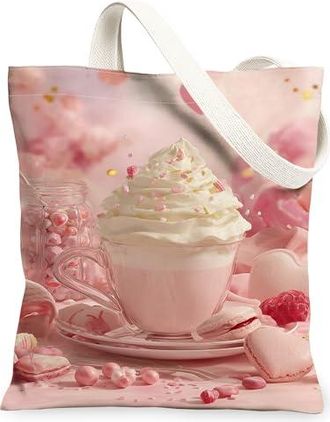 Generic Sacs fourre-tout en toile &agrave; motif de friandises, sacs d&eacute;picerie r&eacute;utilisables, motif floral printanier, l&eacute;ger, lavable, p&ecirc;che, 13x15 Inch