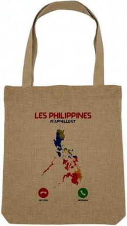 Fabulous Sac Shopping Tote Bag Aspect Lin - Les Philippines MAppellent G&eacute;ographie Tourisme - Sac de Courses Toile Epaisse 360g Beige Naturel Cabas Port&eacute; Epaule