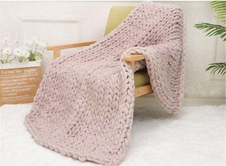 Railonch Grobe Strickdecke, Grob Decke Gestrickte Kuscheldecke, Handgewebt Grobstrick Wolldecke Tagesdecke &Uuml;berwurf Sofadecke Zuhause Dekor (Hellkhaki,50 x 50 