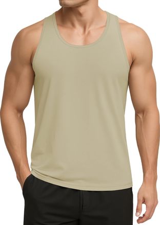 KEFITEVD Unterhemd Herren Baumwolle Muscle Shirt Tank Top Khaki Unterwäsche für Fitness Gym Sommer Outdoor Running XXL