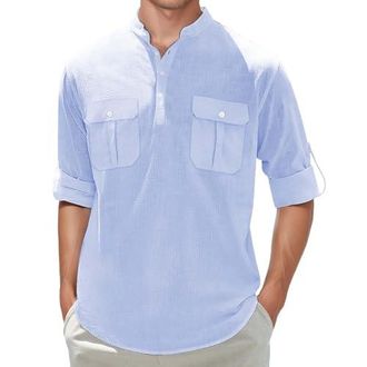 Generic T-shirt &agrave; manches longues pour homme - Couleur unie - Coupe ample - Confortable - V&ecirc;tement quotidien - Printemps &eacute;t&eacute; - T-shirt d&eacute;contract&eacute; pour homme,