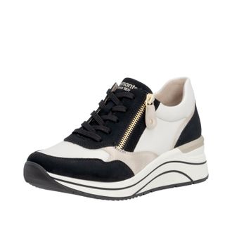 Remonte Keilsneaker REMONTE, Damen, Gr. 43, muschel, schwarz, Lederimitat, kontrastfarbene Details, Schuhe Sneaker, Freizeitschuh, Halbschuh, Schn&uuml;rschuh, veg