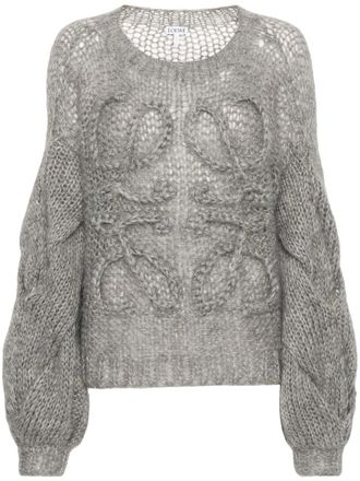 Loewe pull en maille ajour&eacute;e &agrave; logo brod&eacute; - Gris