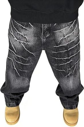 Generic Jean Homme Jeans Homme Jean Homme Regular Confortable Classique D&eacute;chir&eacute; R&eacute;tro Ample Large Coupe Droite - Streetwear Loose avec Esprit Vintage Intempor