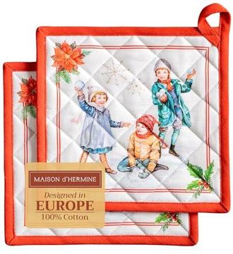 Maison d'Hermine Chromo Manique 100% Coton avec Boucle r&eacute;sistante &agrave; la Chaleur pour Barbecue, Cuisson, grillade, Micro-Ondes, Barbecue, Thanksgiving, No&euml;l (20cm x 20cm