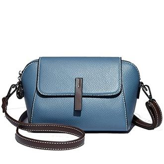 Generic Petit sac &agrave; bandouli&egrave;re pour femme en cuir v&eacute;ritable, sac &agrave; main tendance et d&eacute;contract&eacute; avec poches lat&eacute;rales, bleu, Small