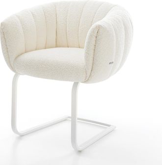 DELIFE Freischwinger Jada-Flex Boucl&eacute; Wei&szlig; Freischwinger flach Wei&szlig; Taschenfederkern, Esszimmerst&uuml;hle