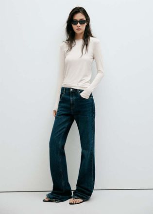 Mango Tailliertes Langarm-T-Shirt ecru - Damen - XXS - MANGO