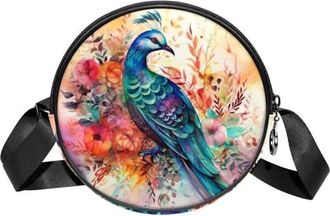 Generic Petit sac &agrave; bandouli&egrave;re circulaire pour femme, sac &agrave; bandouli&egrave;re avec fermeture &eacute;clair, bretelles r&eacute;glables, sac &agrave; main rond d&eacute;contract&eacute; pour femmes e
