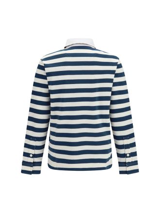 Burberry Mens Striped Long-Sleeve Cotton Polo Nickel Blue-Cotton W Shirts Blue/cotton T-shirts And Polos