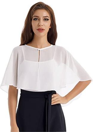TiaoBug Femme Boléro Dentelle Mousseline Cardigan Soirée Cérémonie Mariage Cape Broderie Fleur Haut Danse Bal Châle Écharpe Veste Top Blanc B Taille Unique