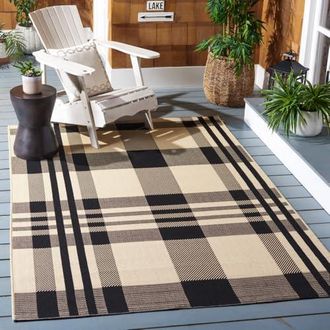 Safavieh Zeitgenössische Teppich für Wohnzimmer, Esszimmer, Schlafzimmer - Courtyard Collection, Kurzer Flor, Schwarz und Knochen, 122 X 170 cm