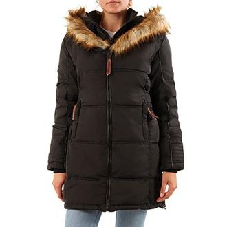 Geographical Norway Beautiful Lady Distribrands - Parka Chaude Femme - Manteau Epais Capuche Fausse Fourrure - Blouson Coupe Vent Hiver - Doudoune Long Doublure (Noir XL 
