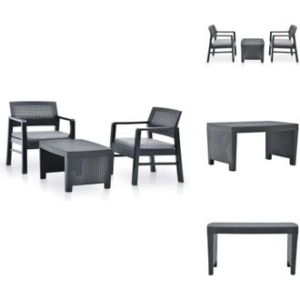 vidaXL 3-tlg. Garten-Lounge-Set Kunststoff Anthrazit - Gartenm&ouml;bel Set - Loungesessel - Esstisch - Outdoor M&ouml;bel - Balkonm&ouml;bel