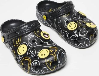 Crocs Sabots classiques motif smiley - Noir