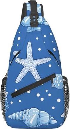 Generic Sacoche Bandouliere Motif coquillage et &eacute;toile de mer L&eacute;ger Sac Bandouli&egrave;re Mode Sac DEpaule pour Homme Femme Randonn&eacute;e