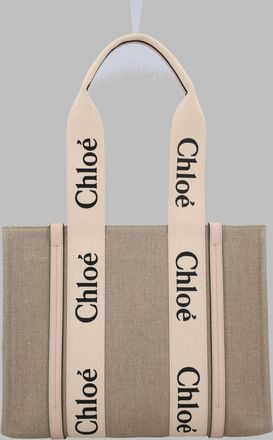 Chlo&eacute; Womens Tote Bag Woody Beige Linen Handbags Hand