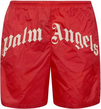 Palm Angels Homme, Maillots de bain, Rouge, Taille: M Curved Logo Swimshort