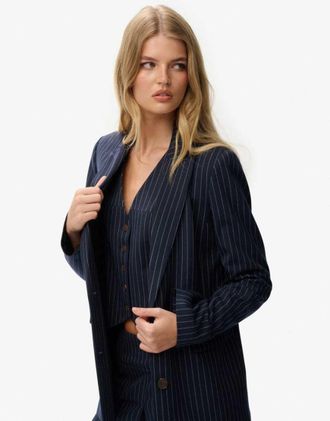 Superdry Blazer coupe masculine &agrave; fines rayures - Bleu marine
