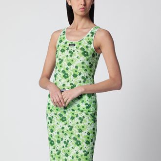 Miu Miu Top mit Blumenprint aus Stretchstoff in Gr&uuml;n