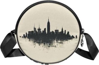 Generic Sac &agrave; bandouli&egrave;re Circle pour femme, motif horizon de New York, petit sac &agrave; bandouli&egrave;re avec fermeture &eacute;clair, bretelles r&eacute;glables, sac &agrave; main rond d&eacute;
