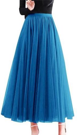 Generic Short court pour femme - Noir - Taille haute - Ligne A - Multicouche - Maille - Longueur cheville, bleu ciel, S