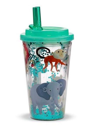 Puckator Unzerbrechliches Glas mit Strohhalm - Tiere - Zooniverse