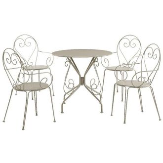 Vente-Unique Salle &agrave; manger de jardin en m&eacute;tal fa&ccedil;on fer forg&eacute; : une table et 4 fauteuils empilables - Beige - GUERMANTES de MYLIA