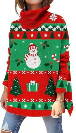 Generic Pull Noel Femme Pull De Noel Femme Pulls De Noël Haut Col Imprimé Festif - Top Tricoté Chaud Célébrations