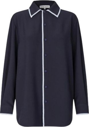 Stine Goya Femme, Blouses et Chemises, Bleu, Taille: 38 FR Pocket Oversized Shirt - Parisian Night