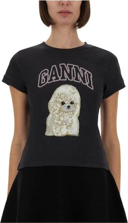 Ganni Femme, Tops, Gris, Taille: 36 FR Poodle Graphic T-Shirt