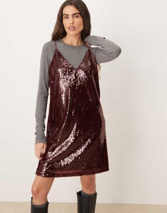 Jack & Jones Robe courte &agrave; sequins - Bordeaux-Rouge