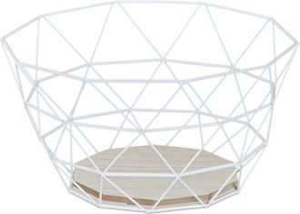 Relaxdays Obstkorb, dekorativer Obstschale, Obst & Gemüse, Eisen & Holz, Industrial Design, HBT: 14,5x28x28 cm, weiß